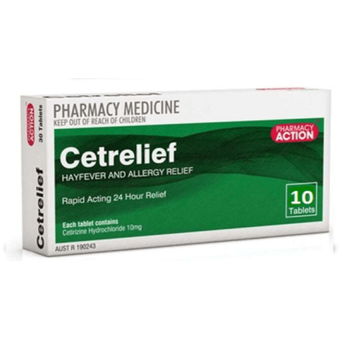 Buy Pharmacy Action Cetrelief 10mg 10 Tablets Online