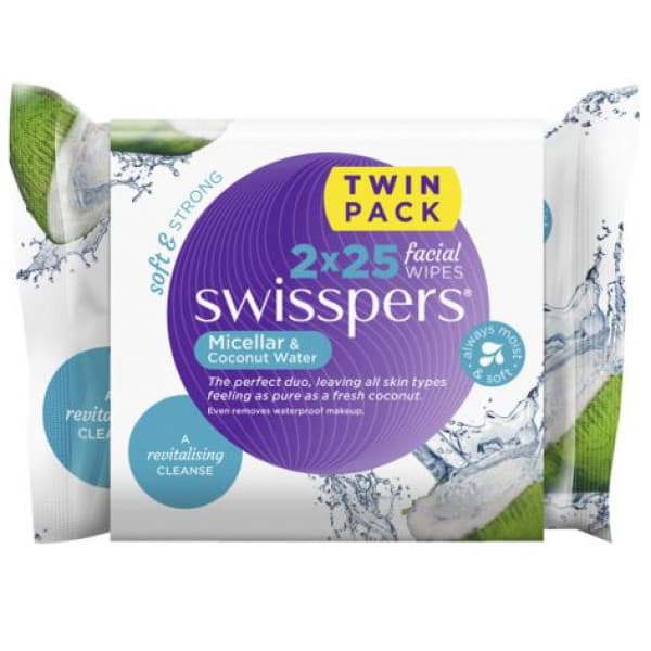 Buy Swisspers Micellar & Coconut Water Facial Wipes Twin Pack (2 X 25 ...