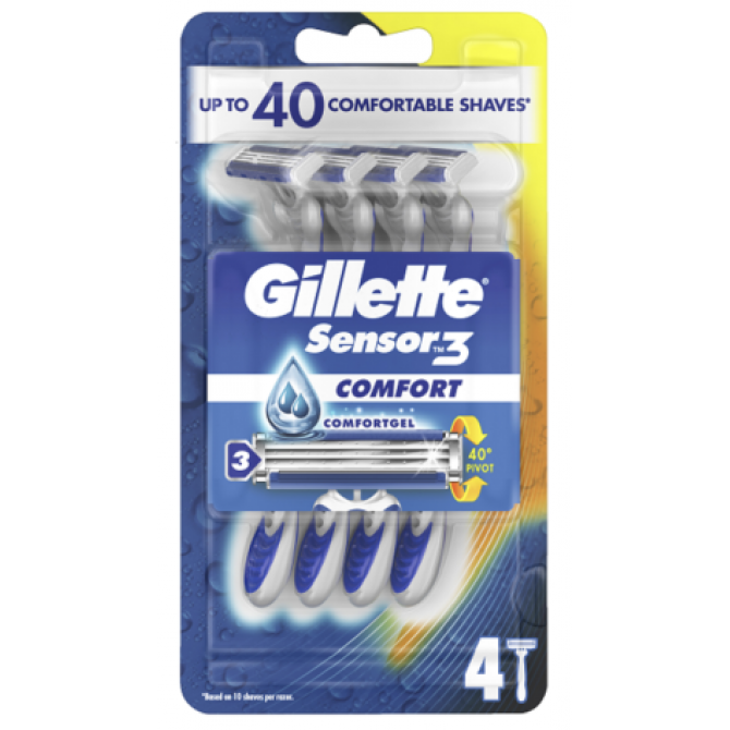 Buy Gillette Sensor 3 Comfort Disposable Razors 4 Pack Online | Chempro ...