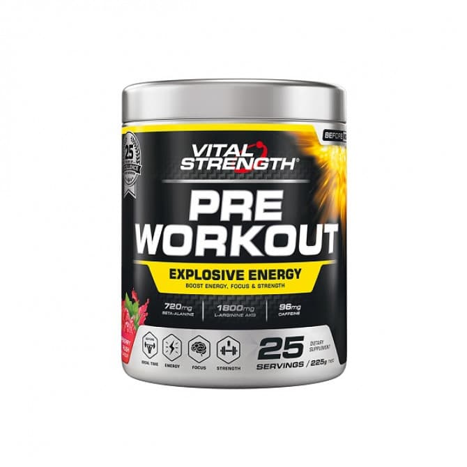Buy Vital Strength Pre-Workout Raspberry Rush 225g Online