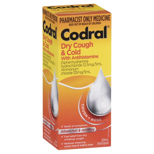 Buy Codral Dry Cough And Cold With Antihistamine Berry 200ml S3 Online