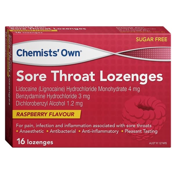 Buy Chemists Own Sore Throat Lozenges Raspberry Online