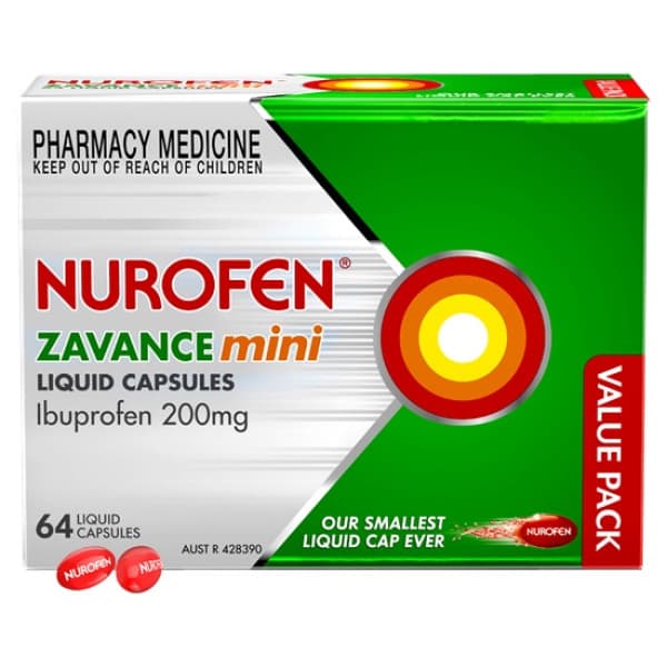 Buy Nurofen Zavance Mini Liquid Capsules Ibuprofen 200mg Pain Relief 64 ...