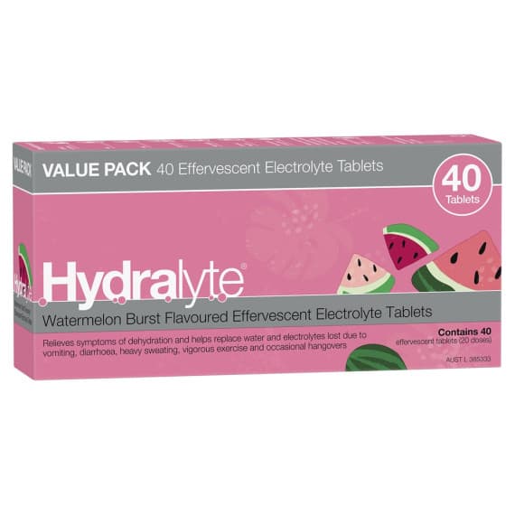 Buy Hydralyte Watermelon Burst Effervescent Electrolyte 40 Tablets Online