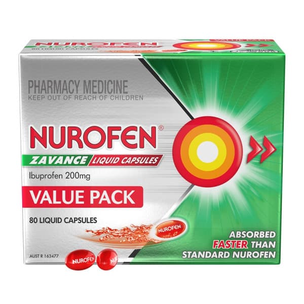 Buy Nurofen Zavance Fast Pain Relief Liquid Capsules 200mg Ibuprofen 80 ...