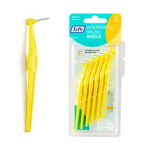 Buy Tepe Interdental Brush Angle 0.7mm Fine Yellow 6 Pack Online ...