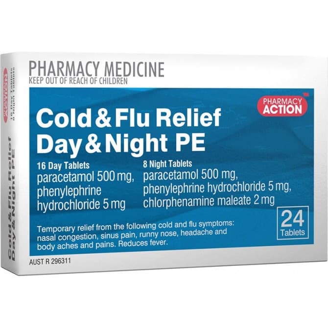 Buy Pharmacy Action Cold & Flu Relief Day & Night PE 24 Tablets Online ...