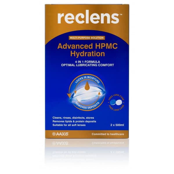 Buy Reclens Multi Purpose Contact Lens Solution 2 x 500ml + 1 Lens Case ...