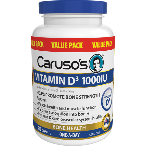 Buy Caruso's Vitamin D3 1000IU 500 Capsules Online | Chempro Chemists